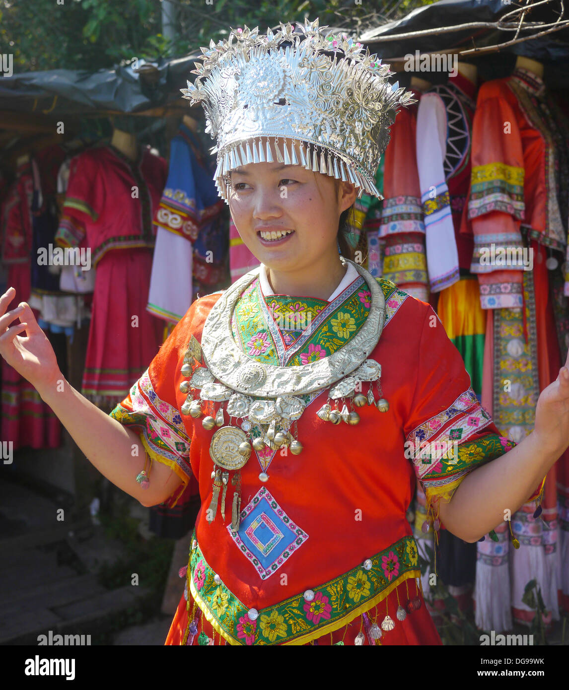 China, Guangxi Province, Guilin, girl with traditional dress at Stock ...