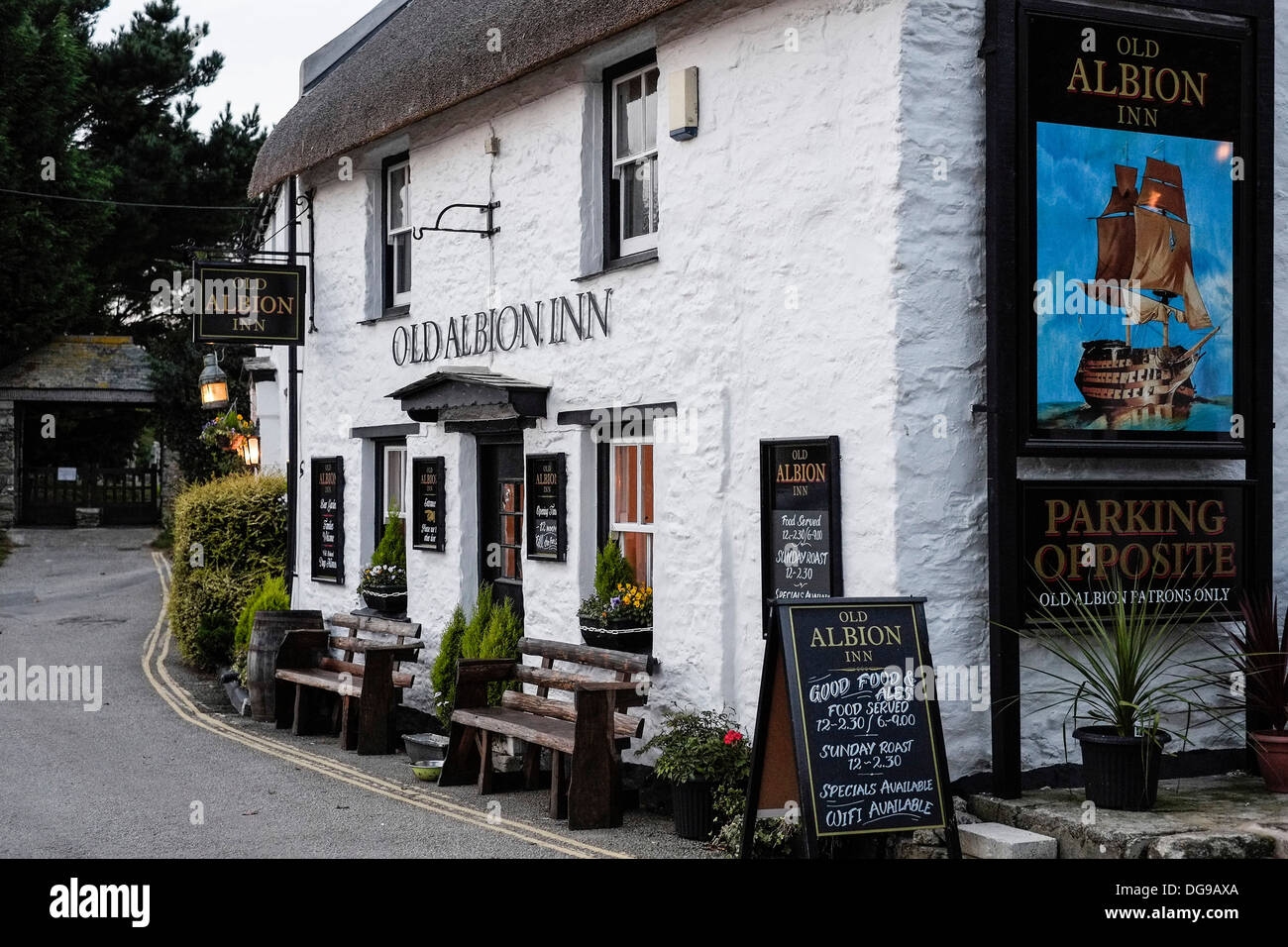 The Old Albion pub in Crantock Village Stock Photo - Alamy