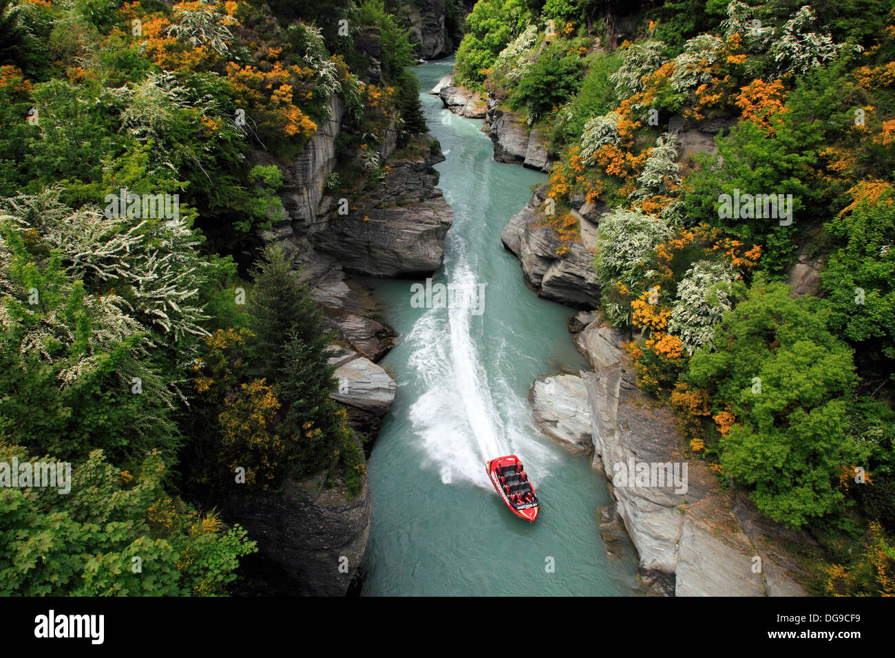 Queenstown's world famous jet boat ride Stock Photo - Alamy