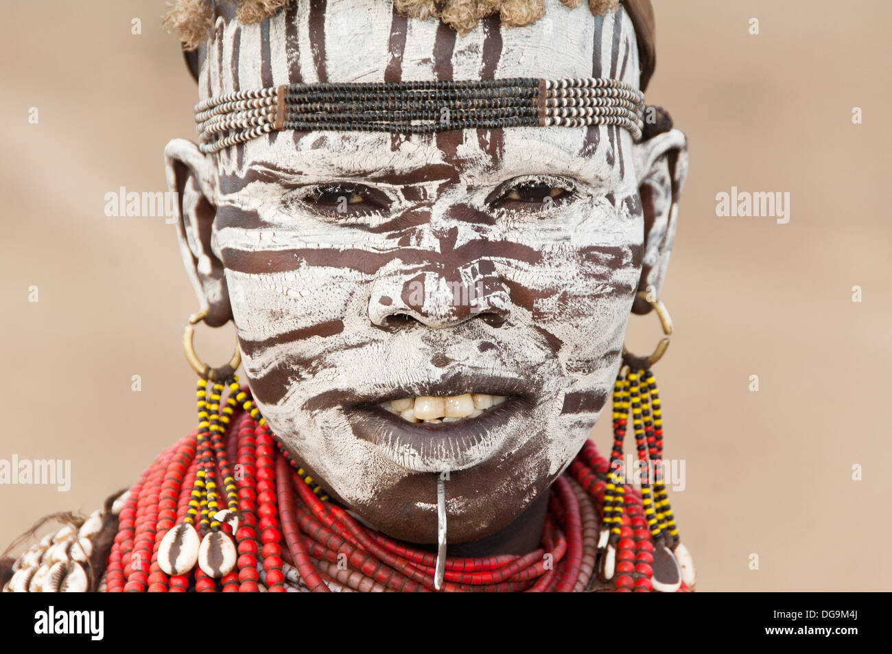 Woman of the tribe of the karo with face painting hi-res stock ...
