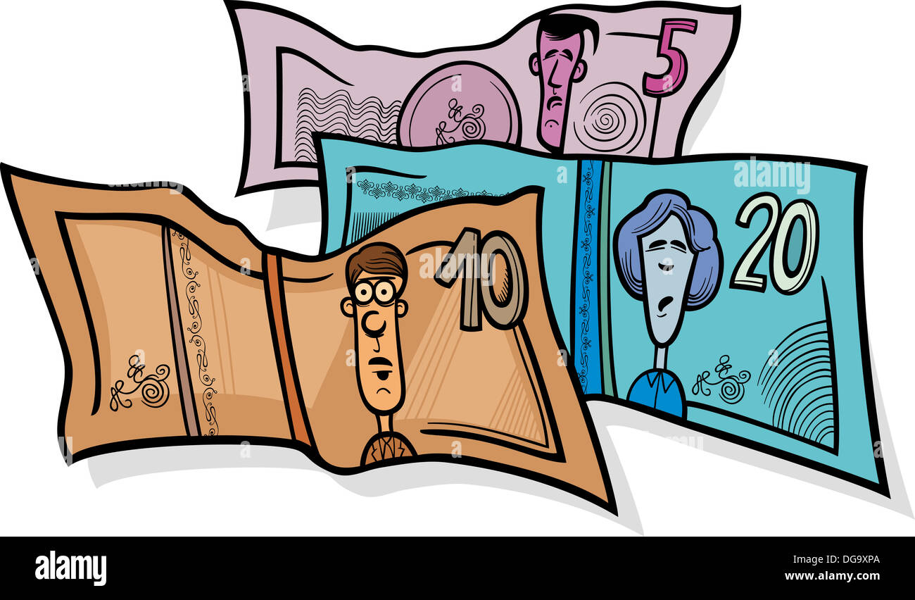 Cartoon Illustration of Paper Money Banknotes Currency Stock Photo - Alamy