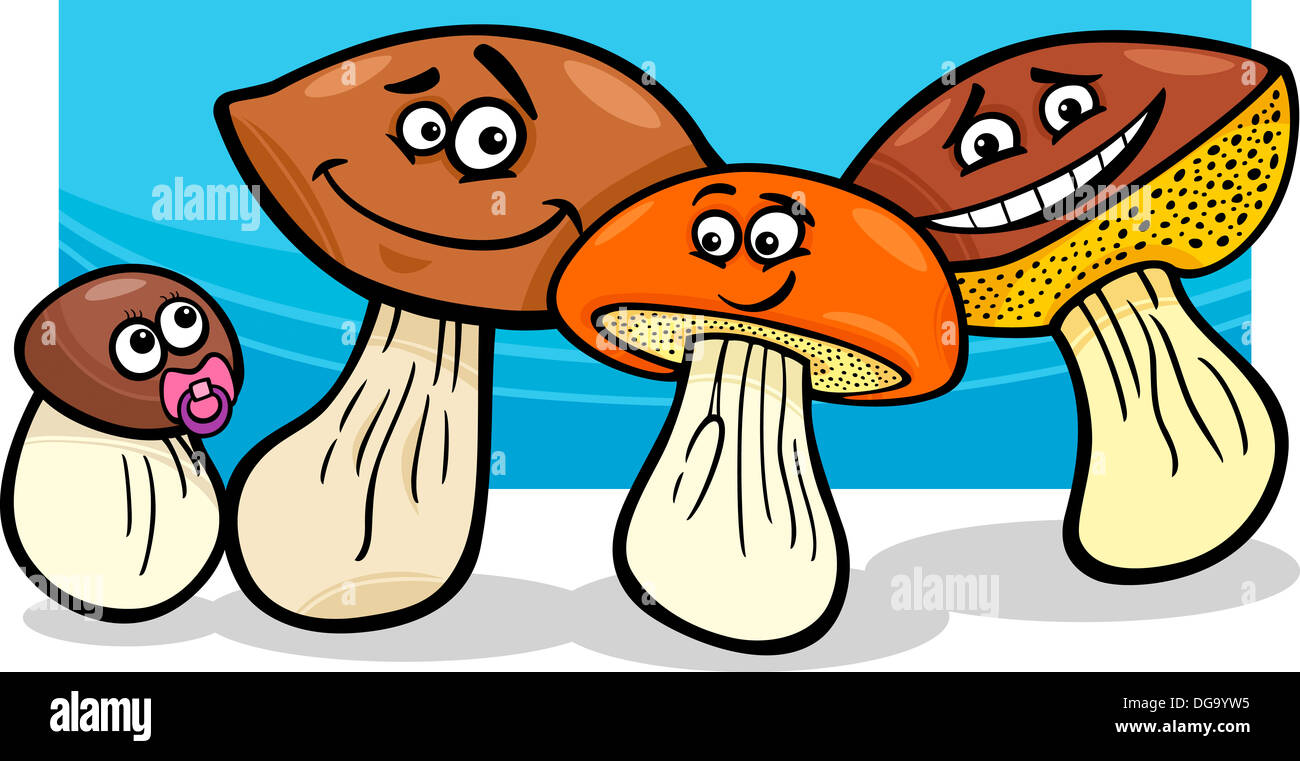 Cartoon Illustration of Funny Mushrooms Food Objects Comic Character ...