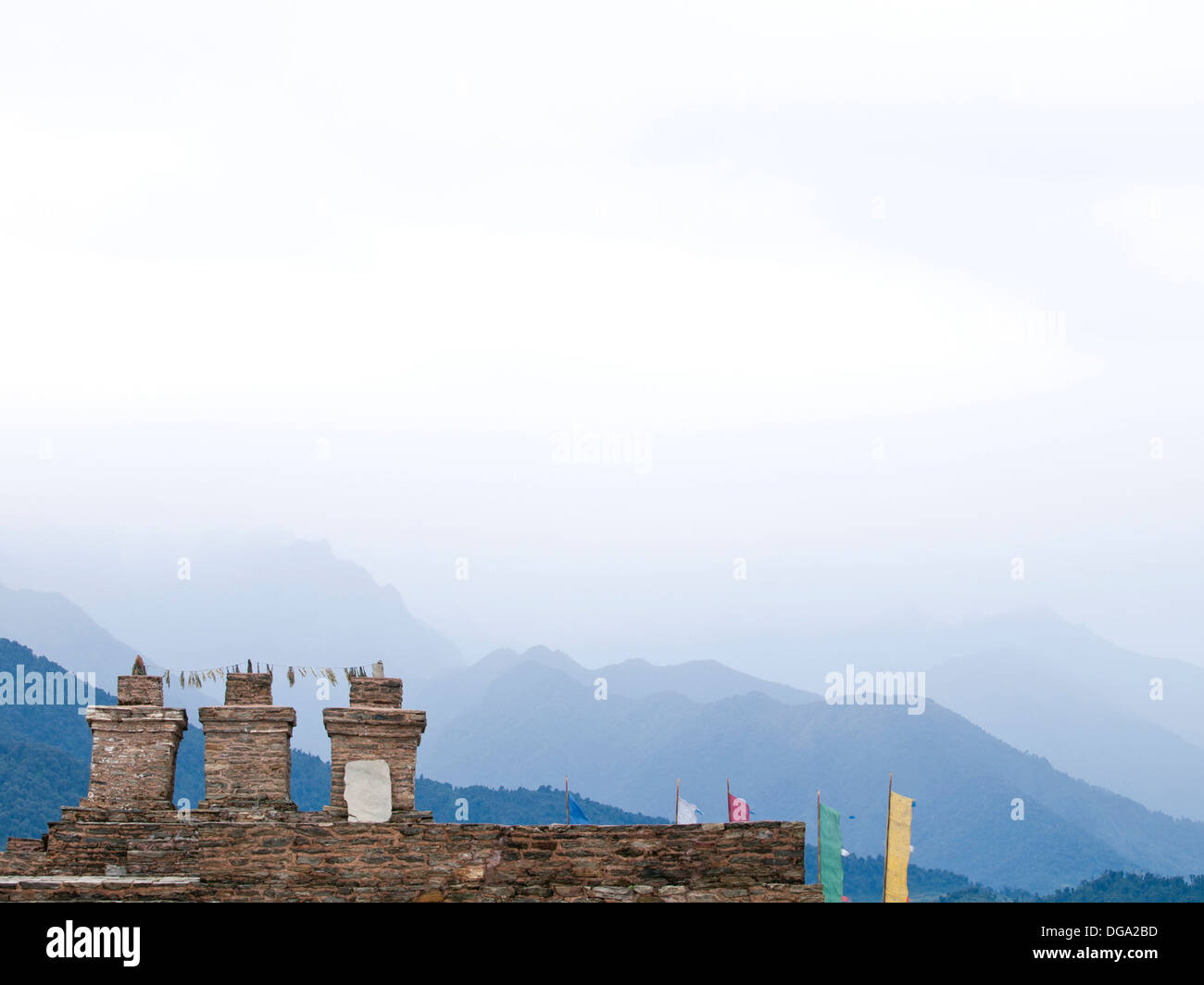 The three chortens with large prayer flags at Sikkims ancient capitol ...