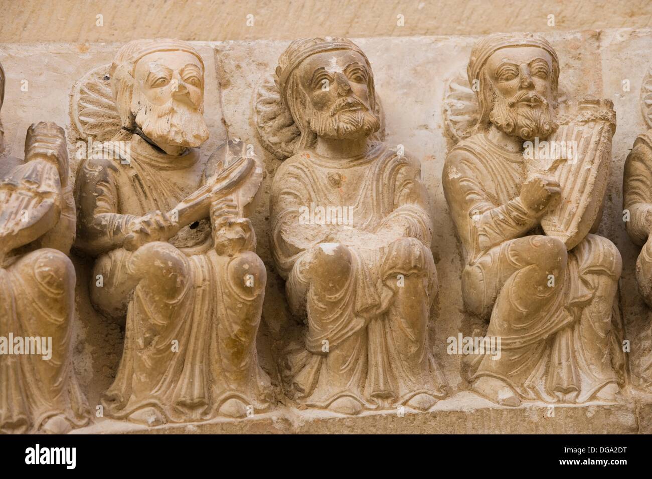 Church, esculpture decoration detail, Ahedo de Butrón, Burgos province ...