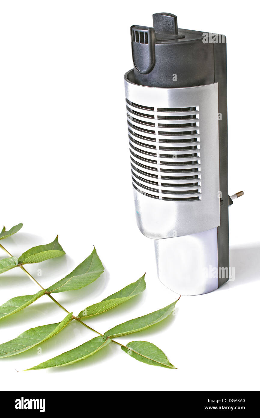 Electric air humidifier with leaf isolated on white Stock Photo - Alamy