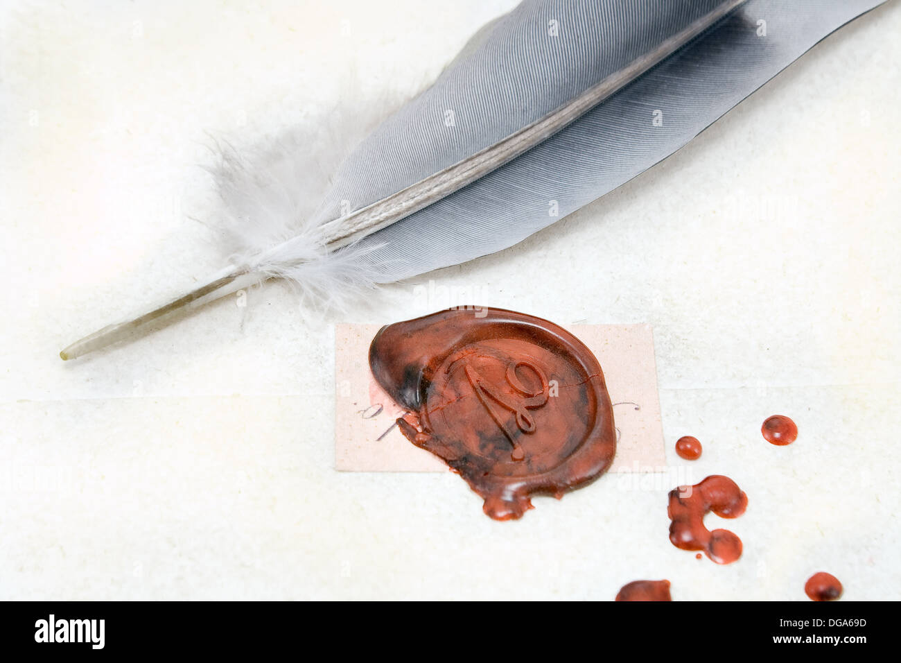 Wax sealed letter with quill isolated on white Stock Photo - Alamy