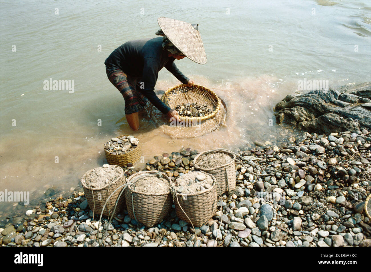 Gold prospector at the Mekong river, Laos Stock Photo - Alamy