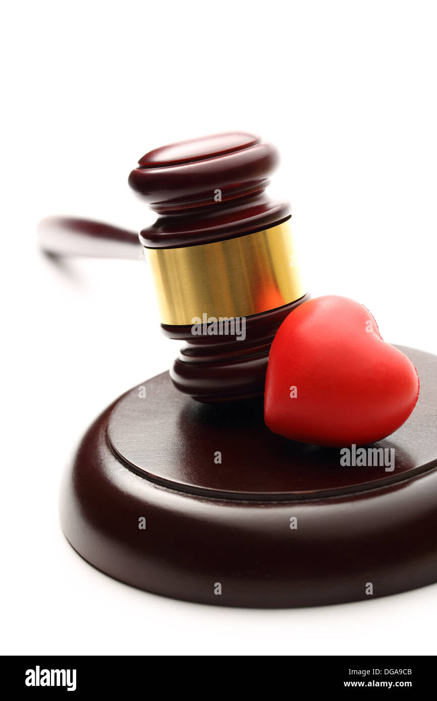Judge's wooden gavel and red heart Stock Photo - Alamy