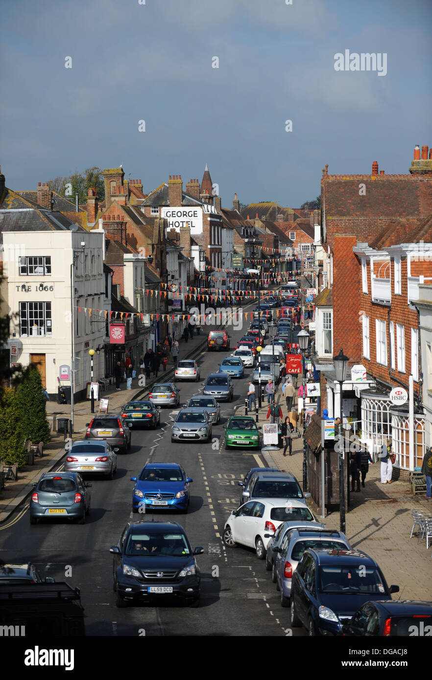 Traffic in Battle High Street Sussex UK Stock Photo - Alamy