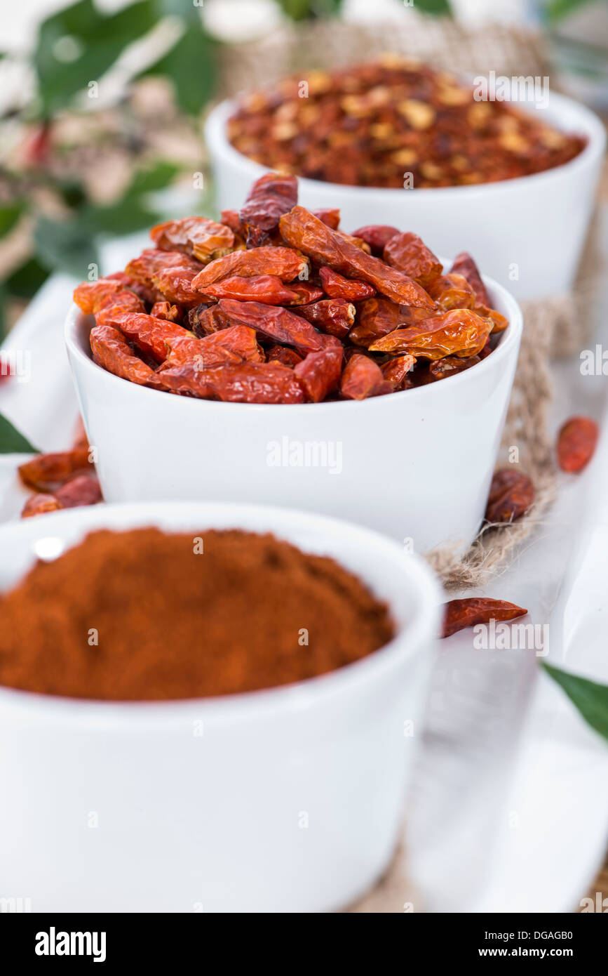 Different portions of Chilli spices Stock Photo - Alamy