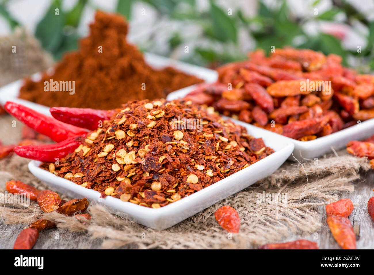 Different portions of Chilli spices Stock Photo - Alamy