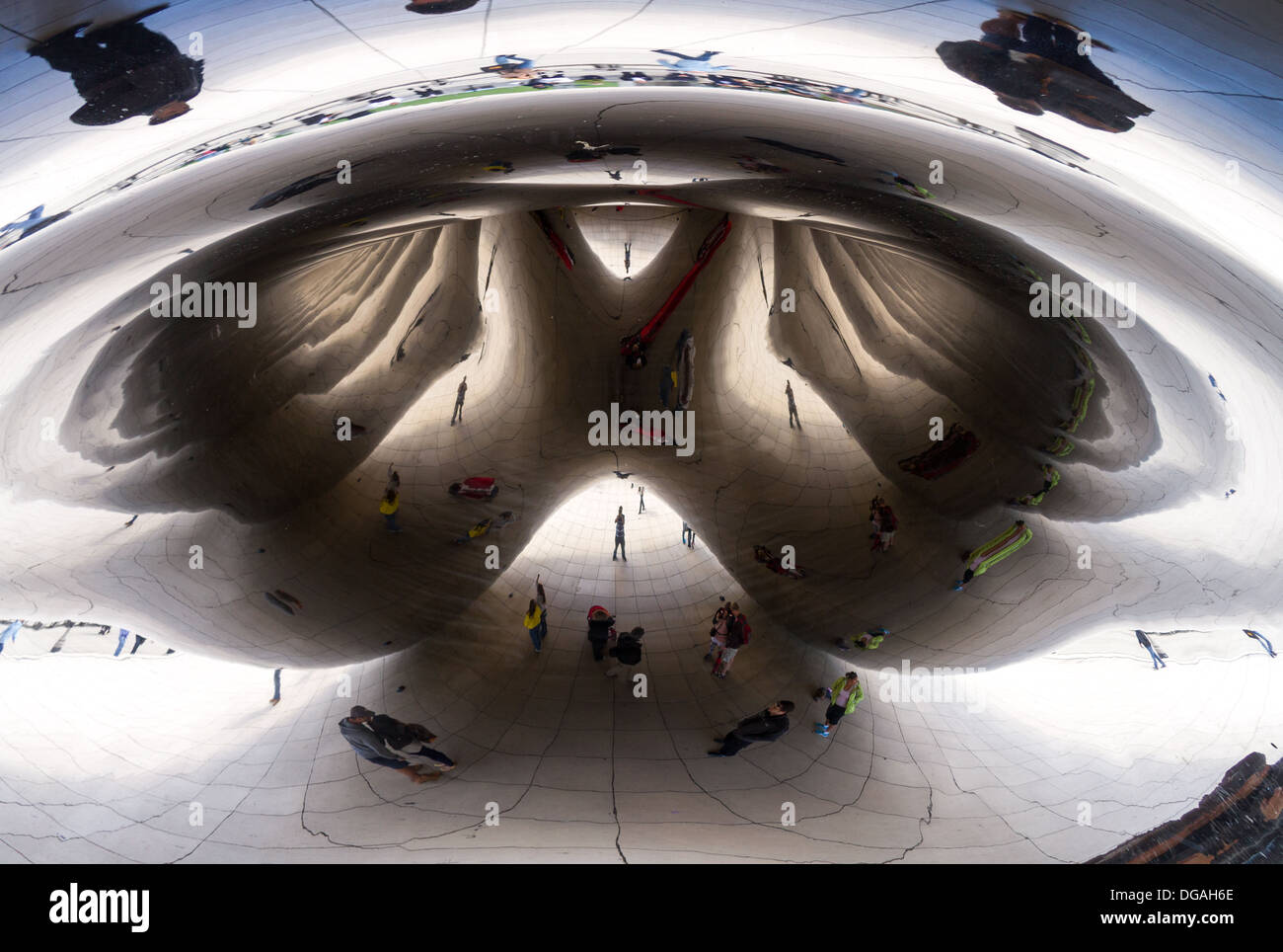 Reflection underneath Cloud Gate Sculpture, Chicago, USA Stock Photo ...