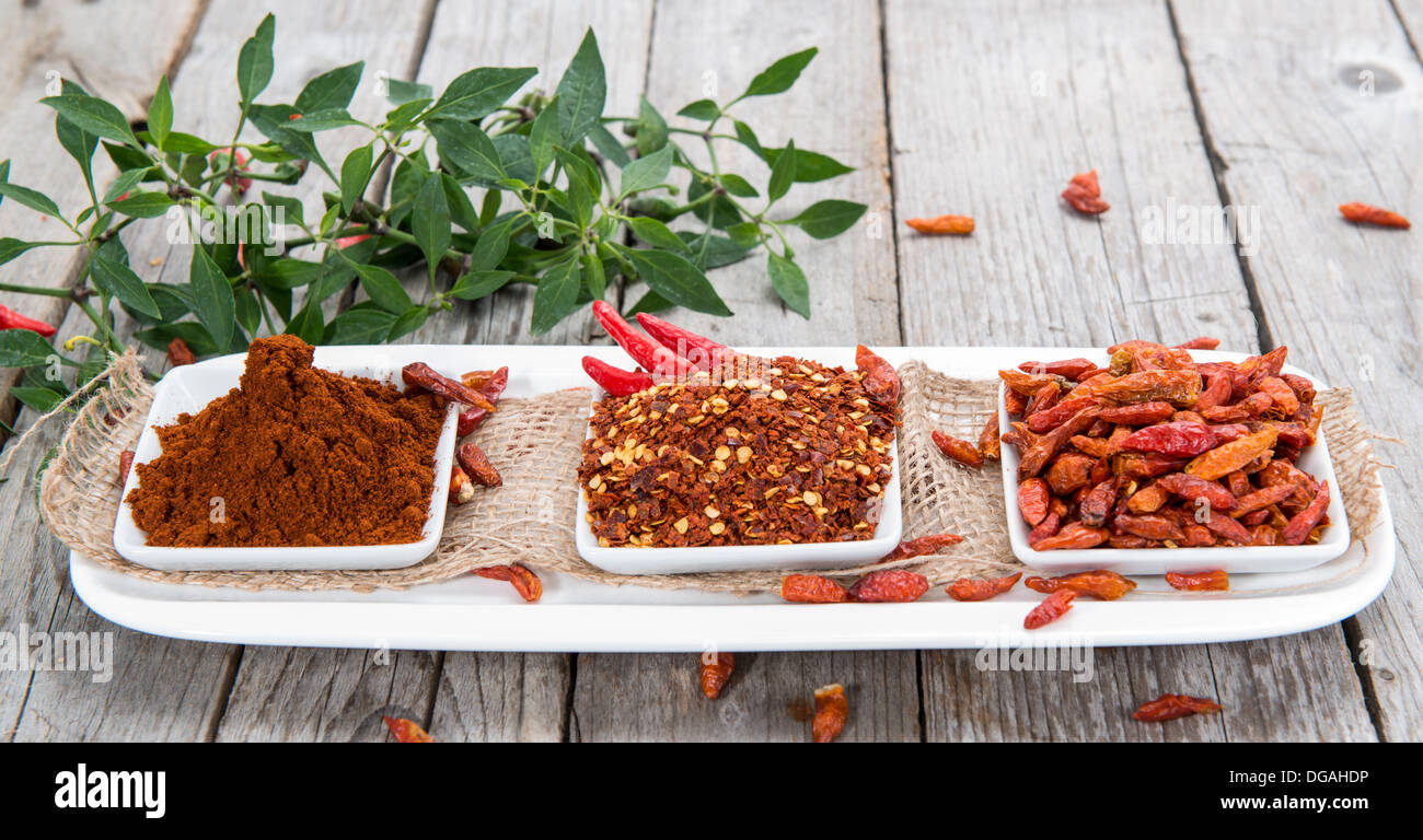 Fresh Chilli Spice on wooden background Stock Photo - Alamy