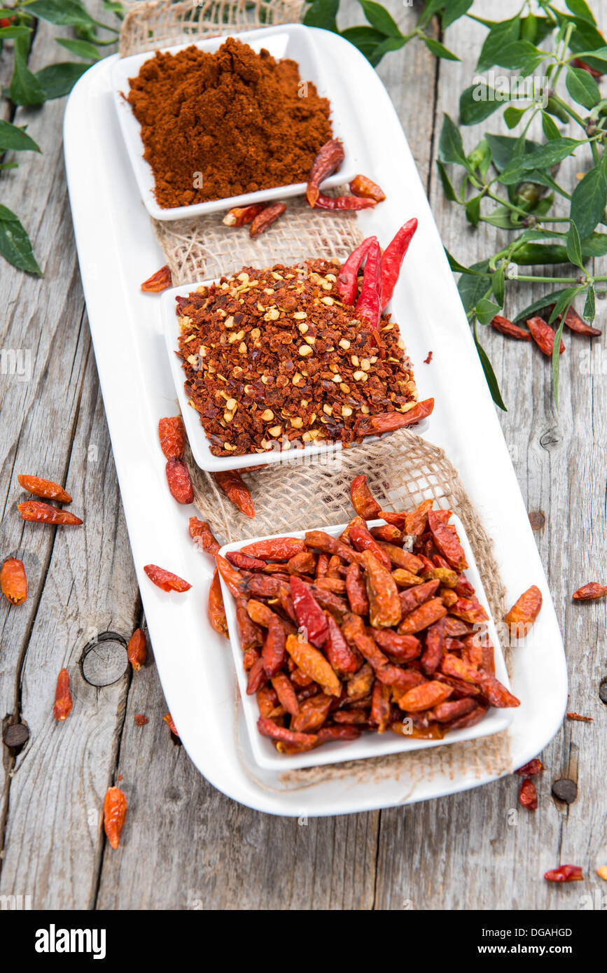 Different portions of Chilli spices Stock Photo - Alamy