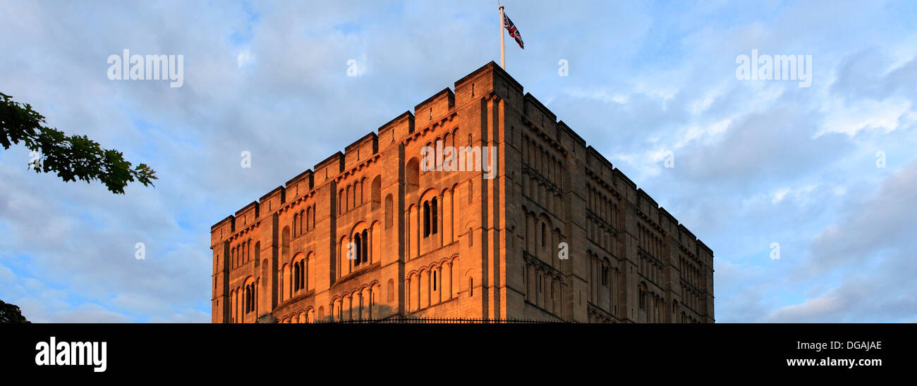 Sunset view of Norwich Castle which now holds the Art Gallery and ...