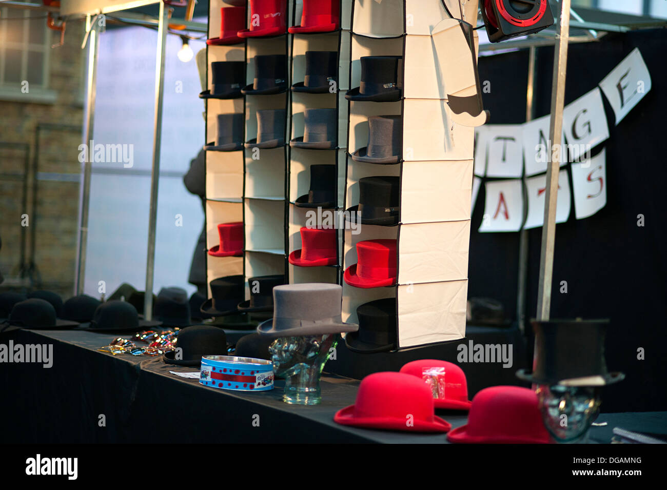 Bowler hats displayed in Spitalfields Market in East London Stock Photo ...