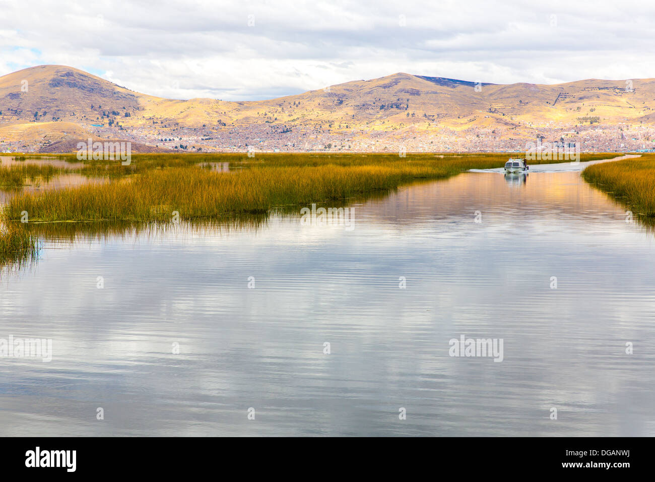Lake Titicaca South America located on border of Peru and Bolivia. It ...