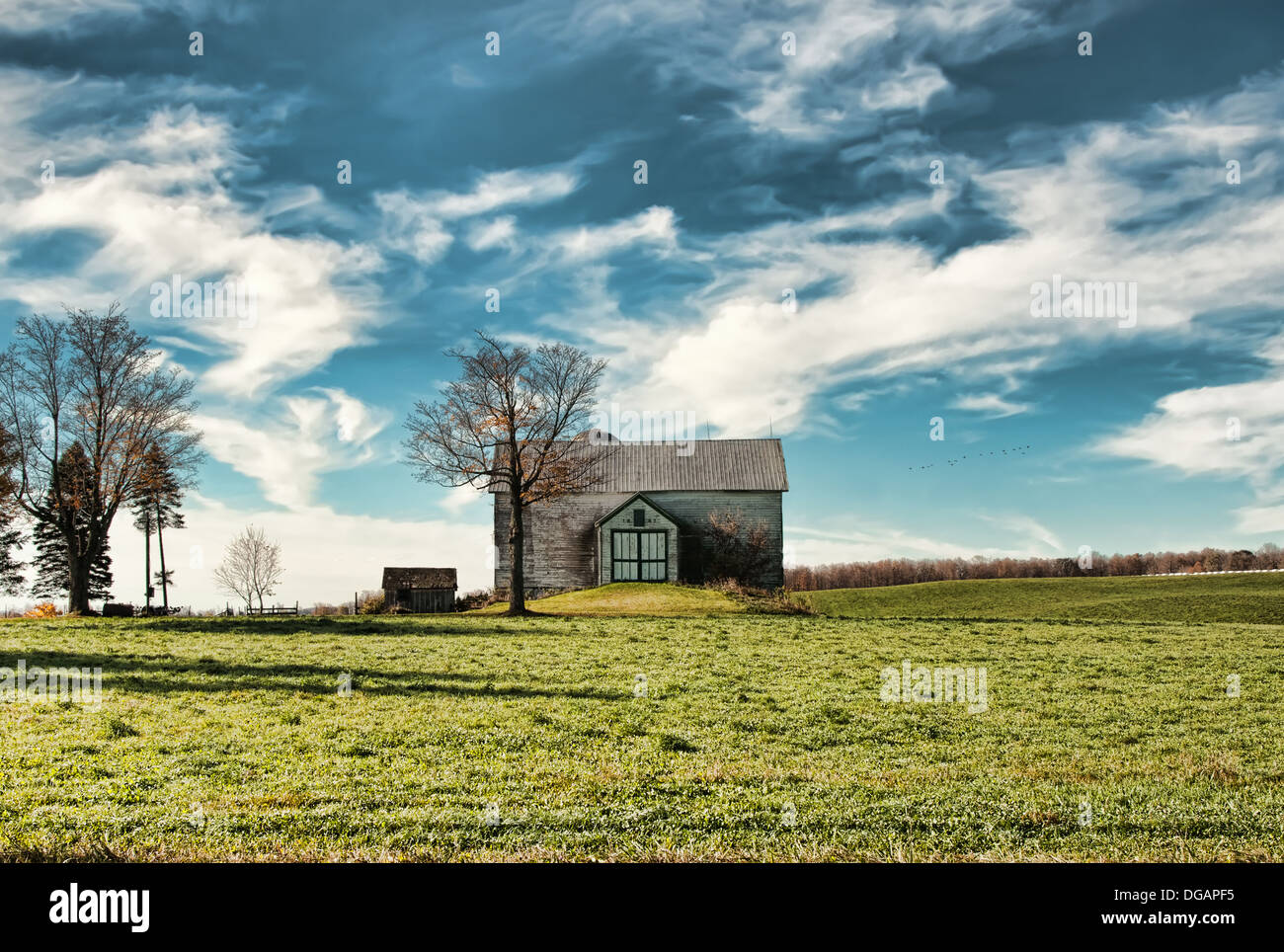 old barn in autumn on a hill Stock Photo - Alamy