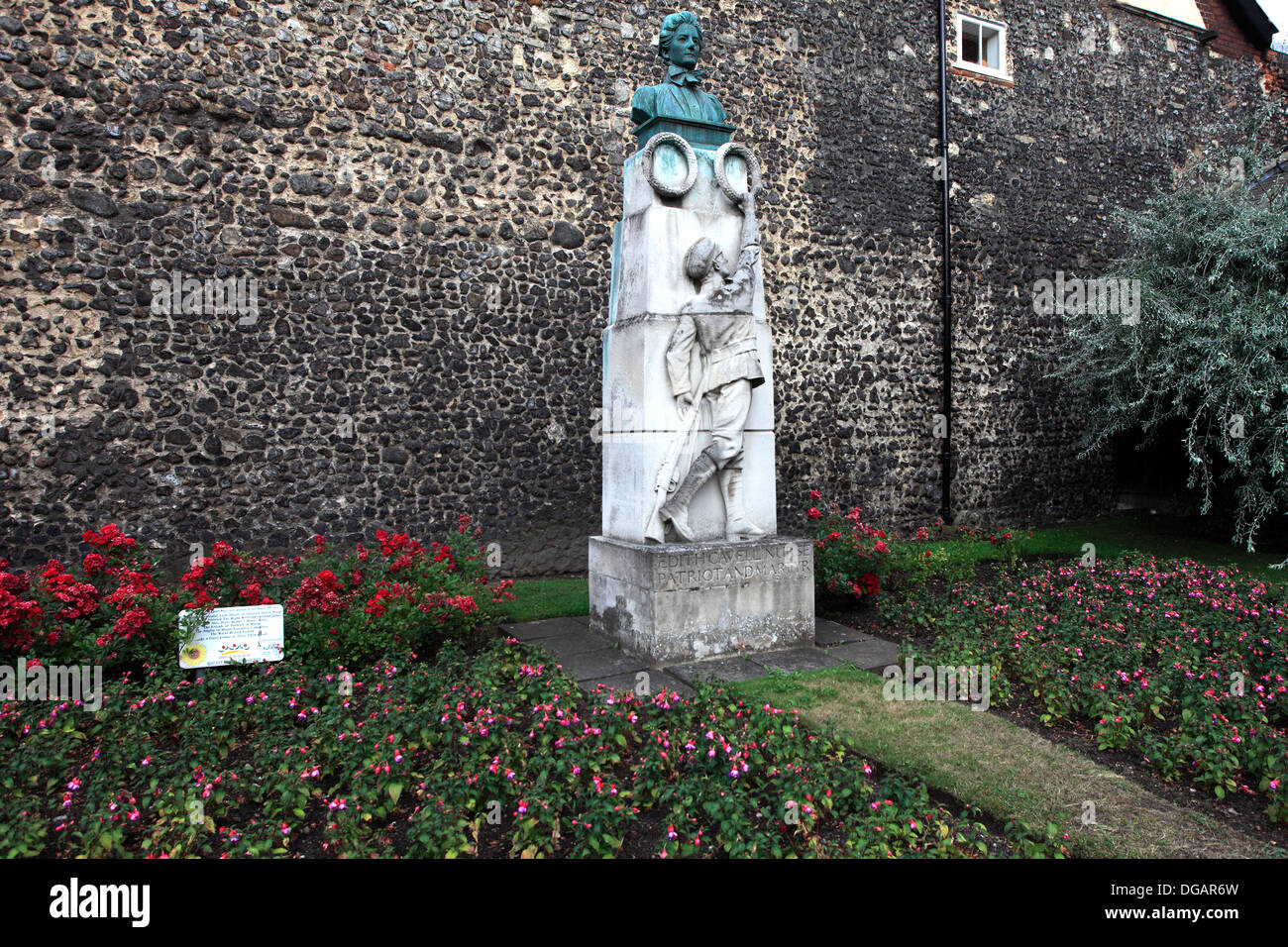 Statue Memorial to Edith Cavell outside Norwich Cathedral, Norwich City ...