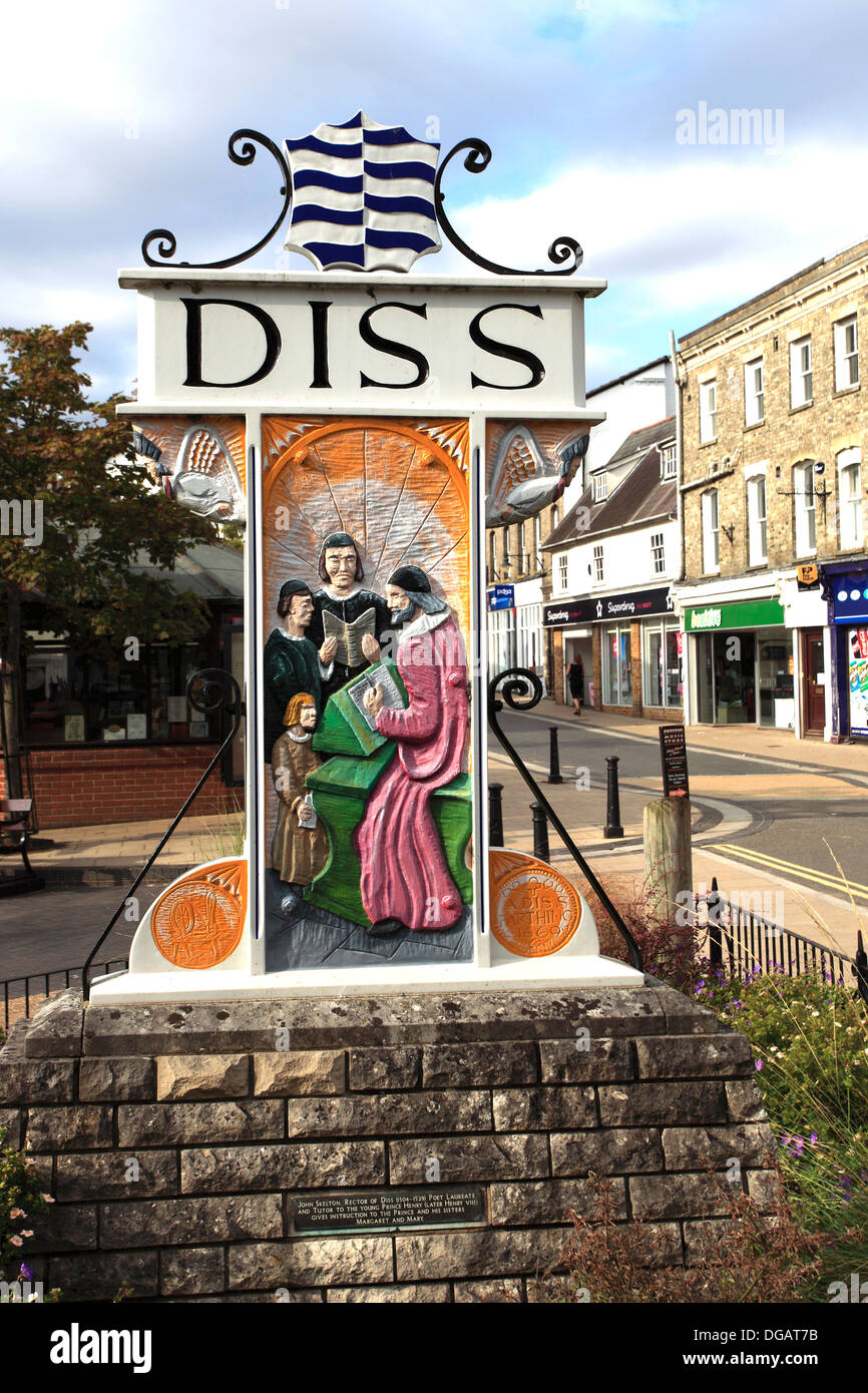 Diss town sign, market town of Diss, Norfolk, England, Britain, UK ...