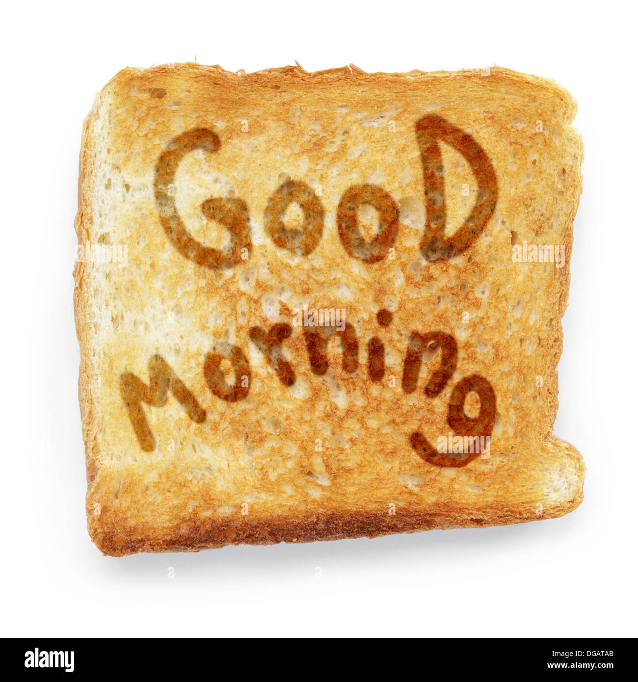 toasted bread wishes good morning, on white background with shadow ...