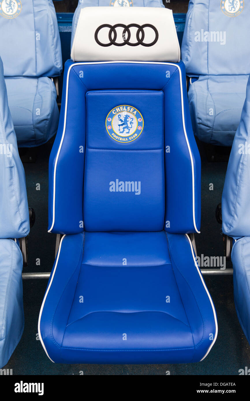 Seat in the Chelsea dug out, Chelsea Football Club, Stamford Bridge ...