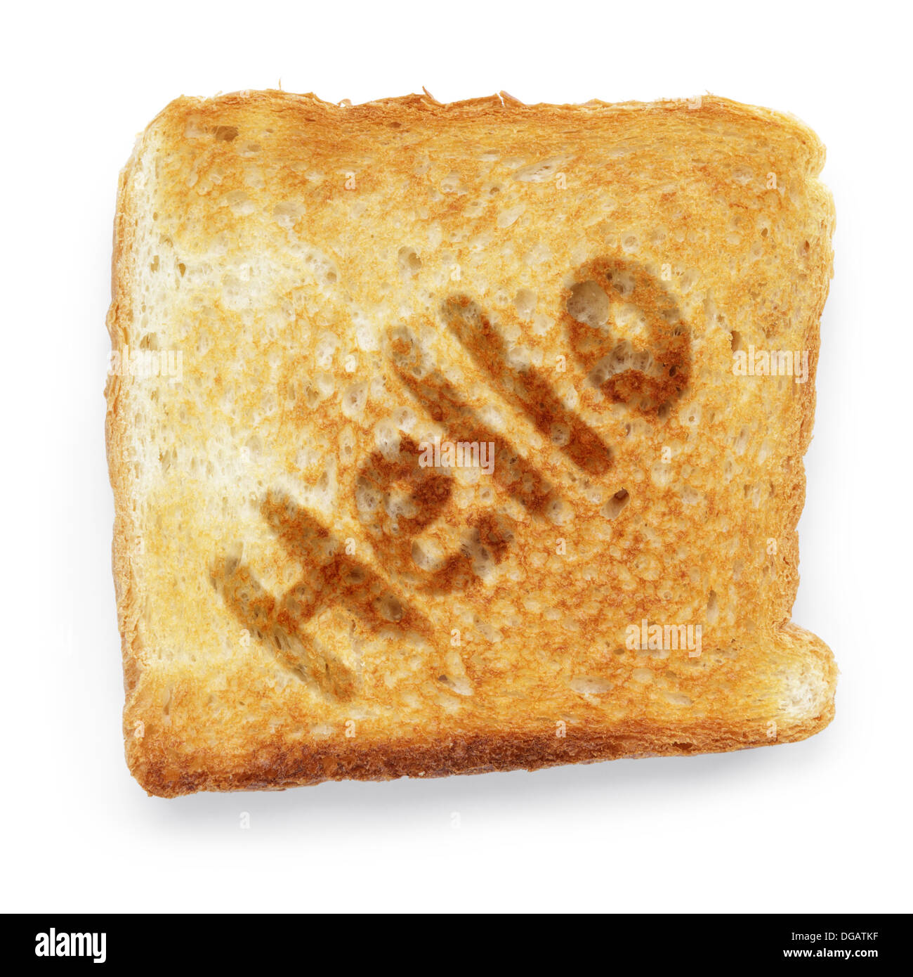 slice of bread says hello, on white background with shadow Stock Photo ...