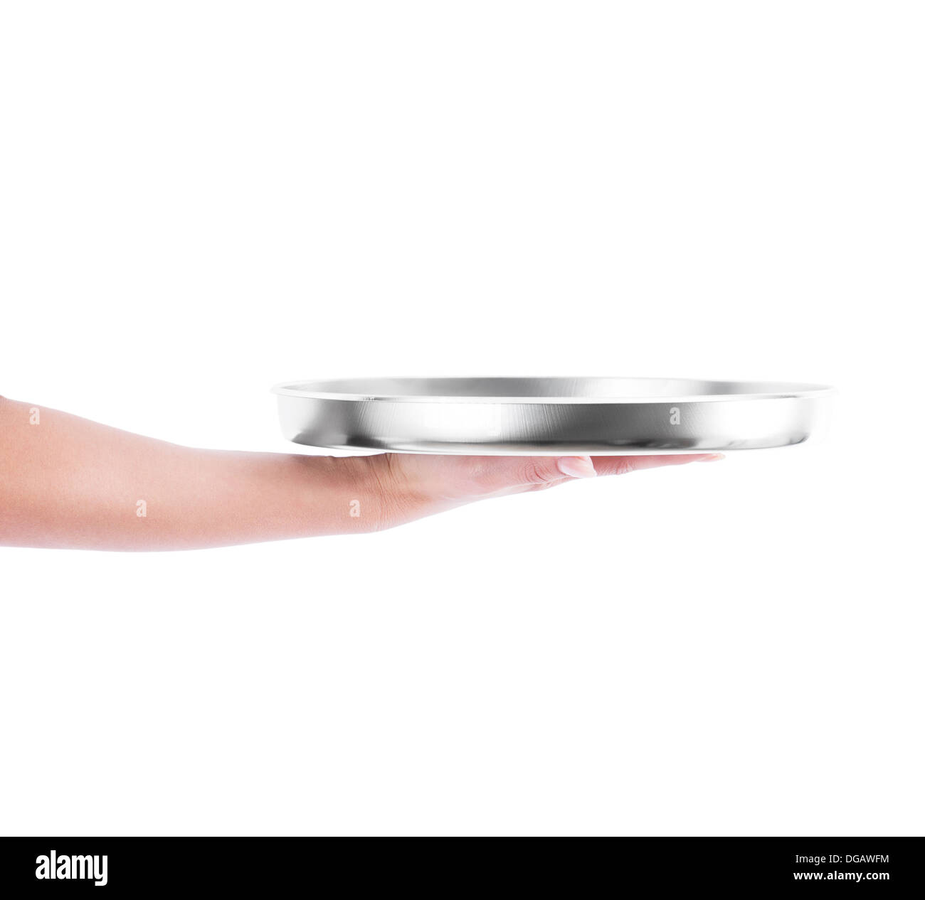Hand holding silver tray hi-res stock photography and images - Alamy
