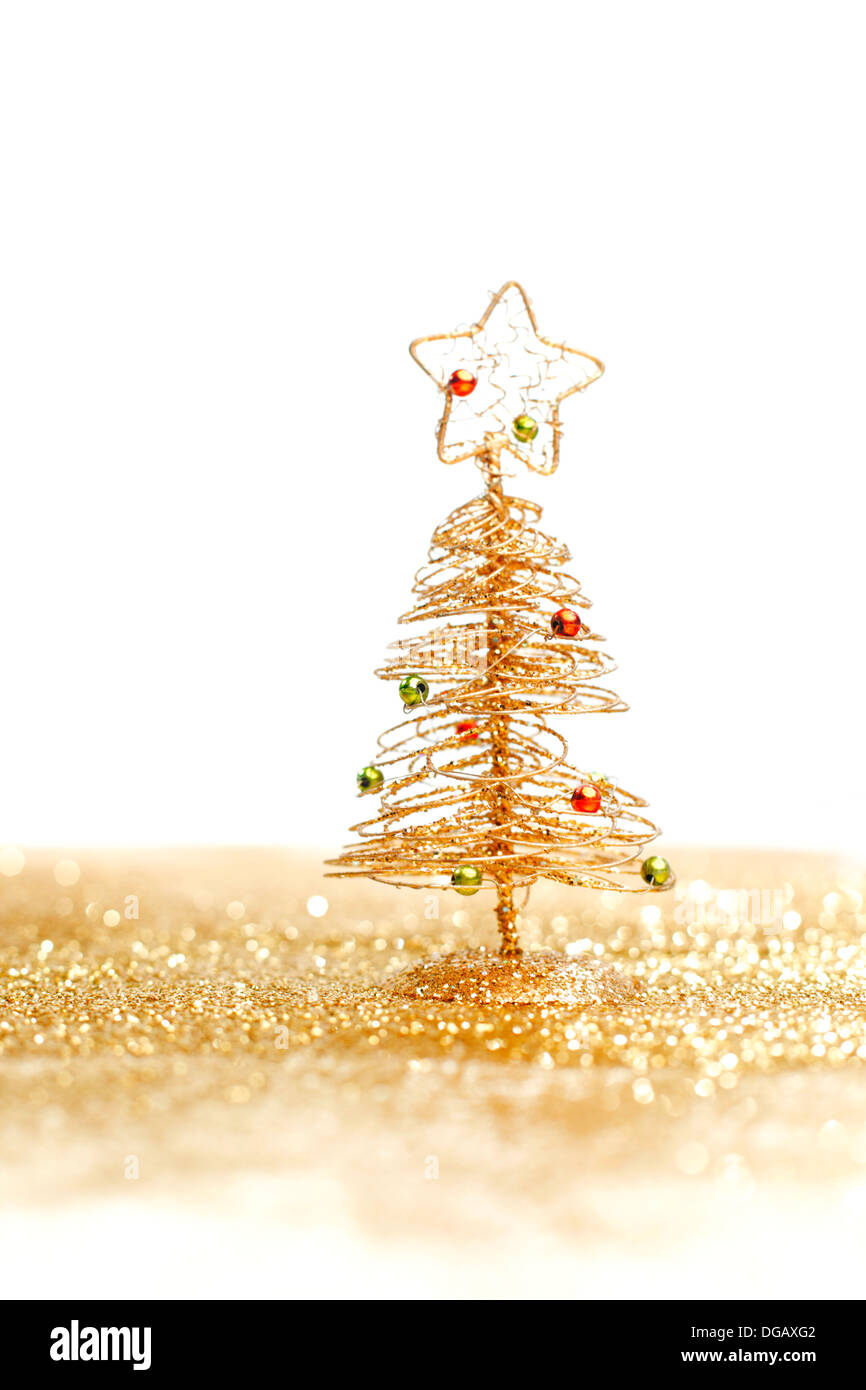 Christmas golden fir tree decoration with white copy space Stock Photo ...