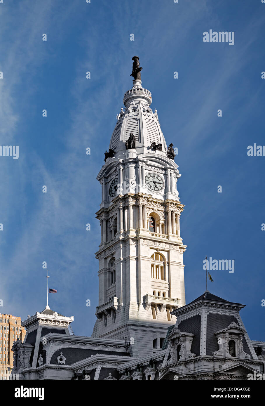 Philadelphia City Hall architectural details which includes the clock ...