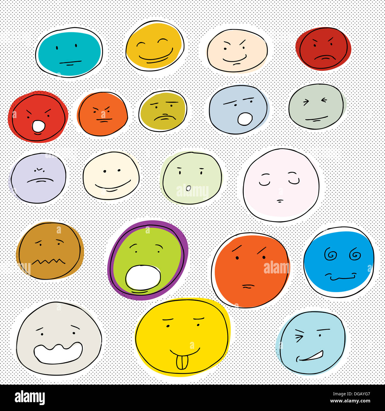 Set of various facial expressions on dot background Stock Photo - Alamy