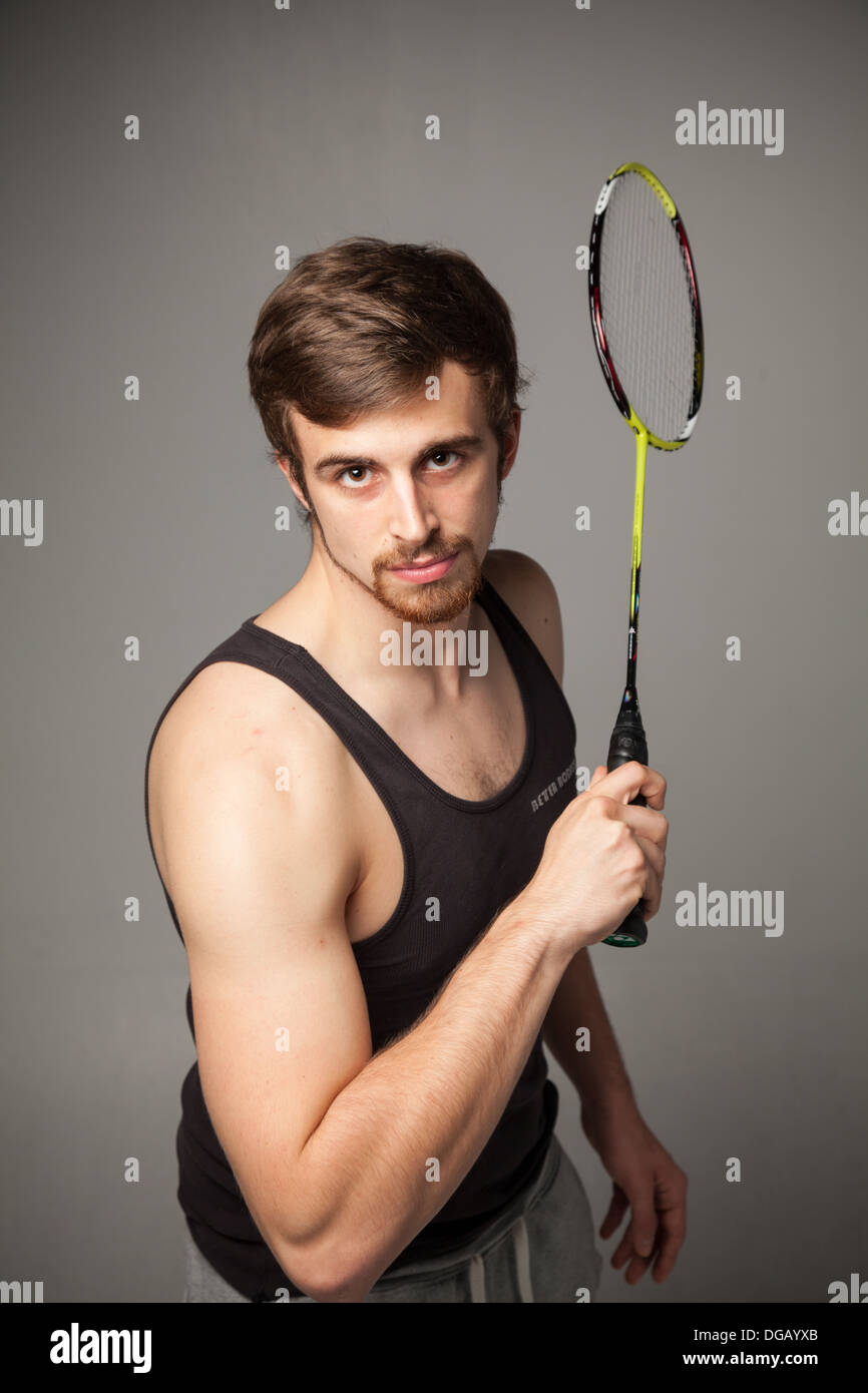 Fit male badminton player model Stock Photo - Alamy