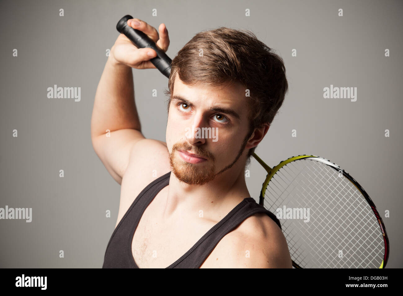 Fit male badminton player model Stock Photo - Alamy