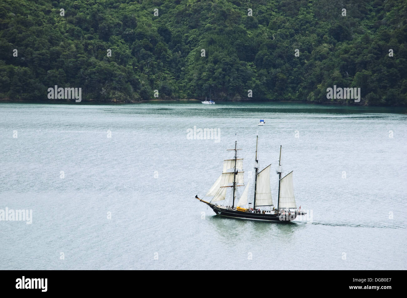 The Spirit of New Zealand sailing through the Marlborough Sounds South ...