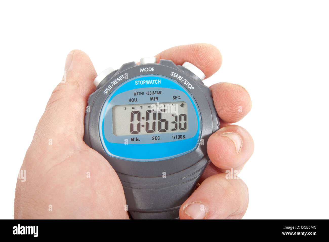 hand holding blue stop watch isolated on white background Stock Photo ...
