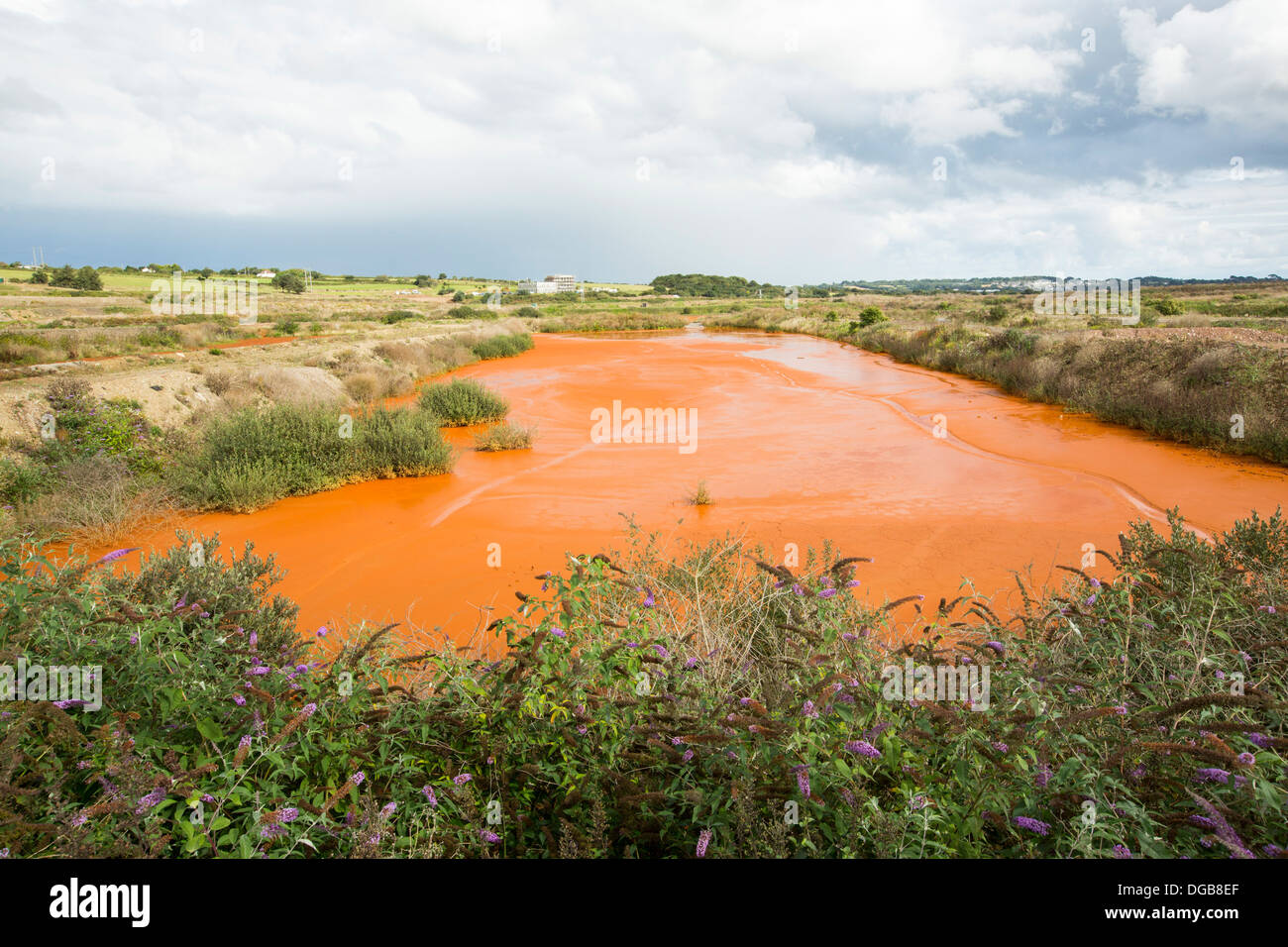 Contaminated mine effluent from water draining out of wheal Jane, an ...