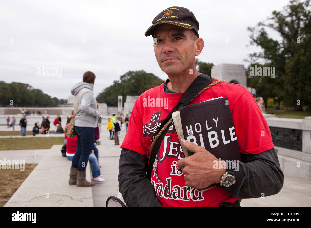 Alan Hoyle, street preacher, holding a Holy Bible - Washington, DC USA ...