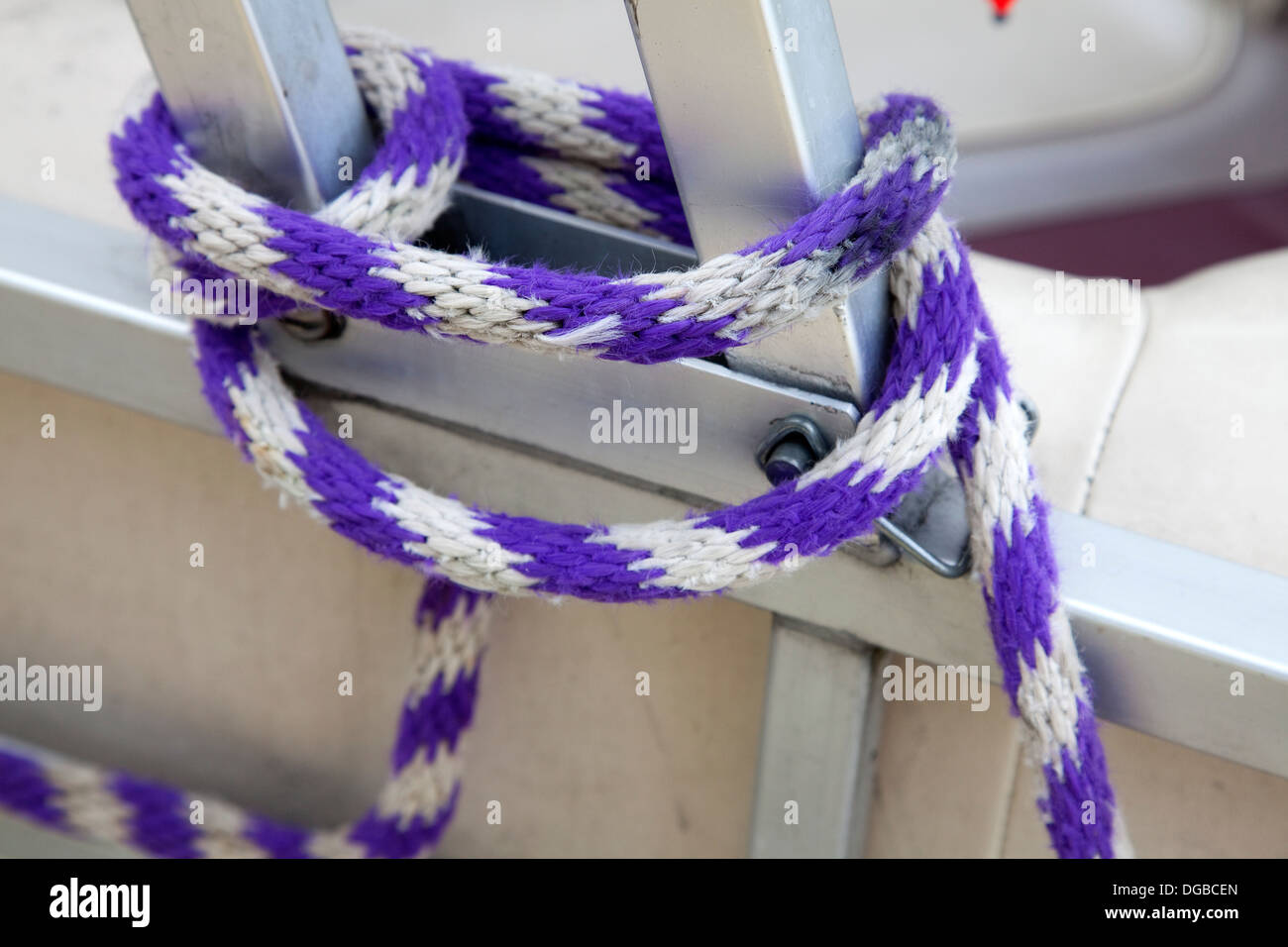 Mooring rope lashed to side of boat. Nisswa Minnesota MN USA Stock ...