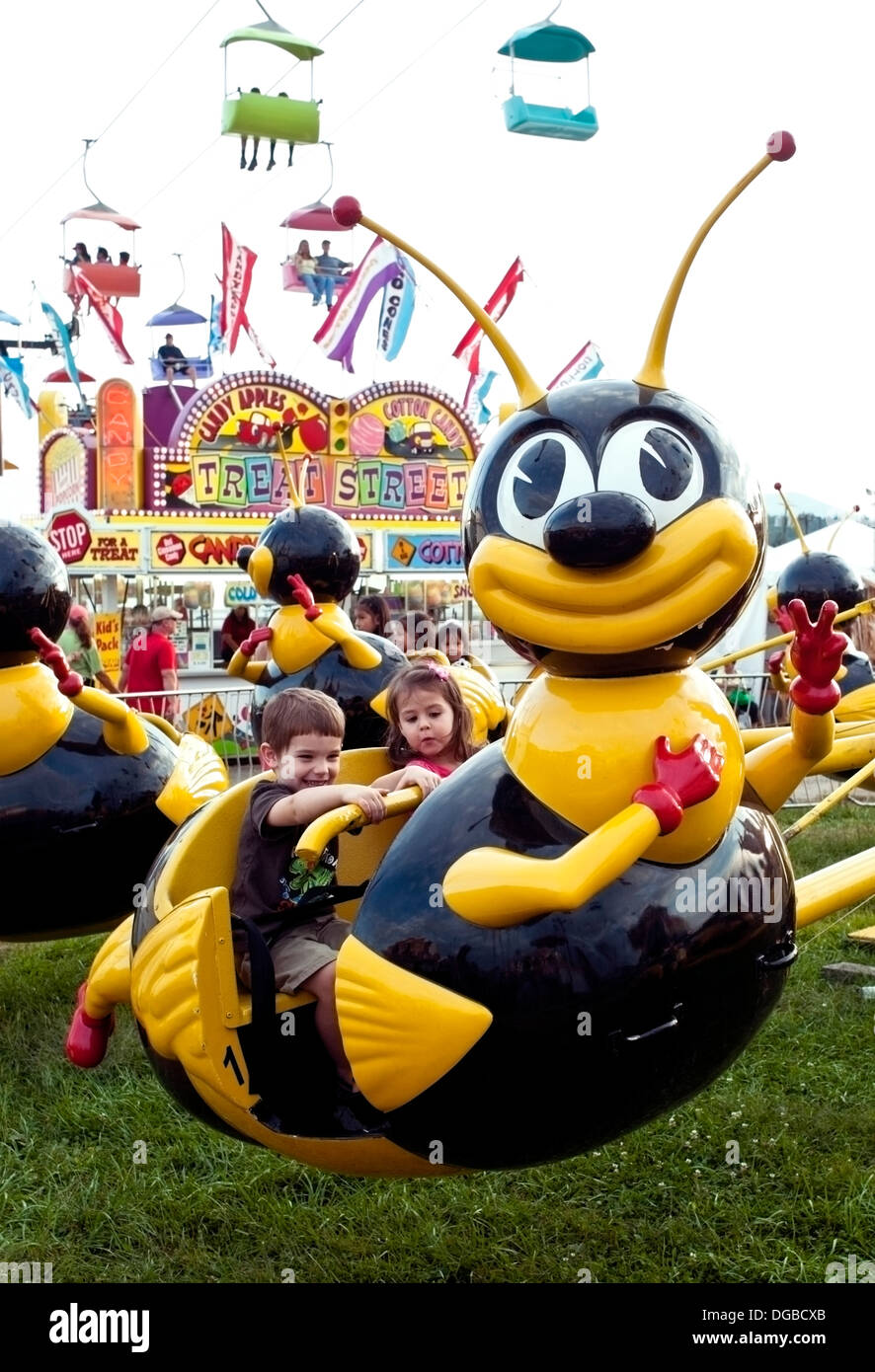 Children on a carnival ride at the Mountain State Fair in Asheville ...