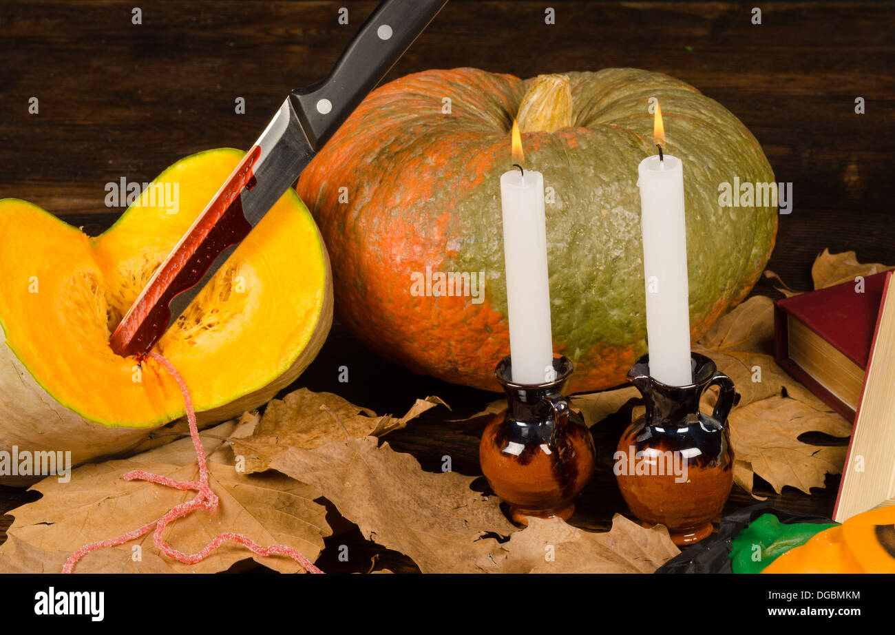 Pumpkin With Bloody Knife High Resolution Stock Photography and Images ...