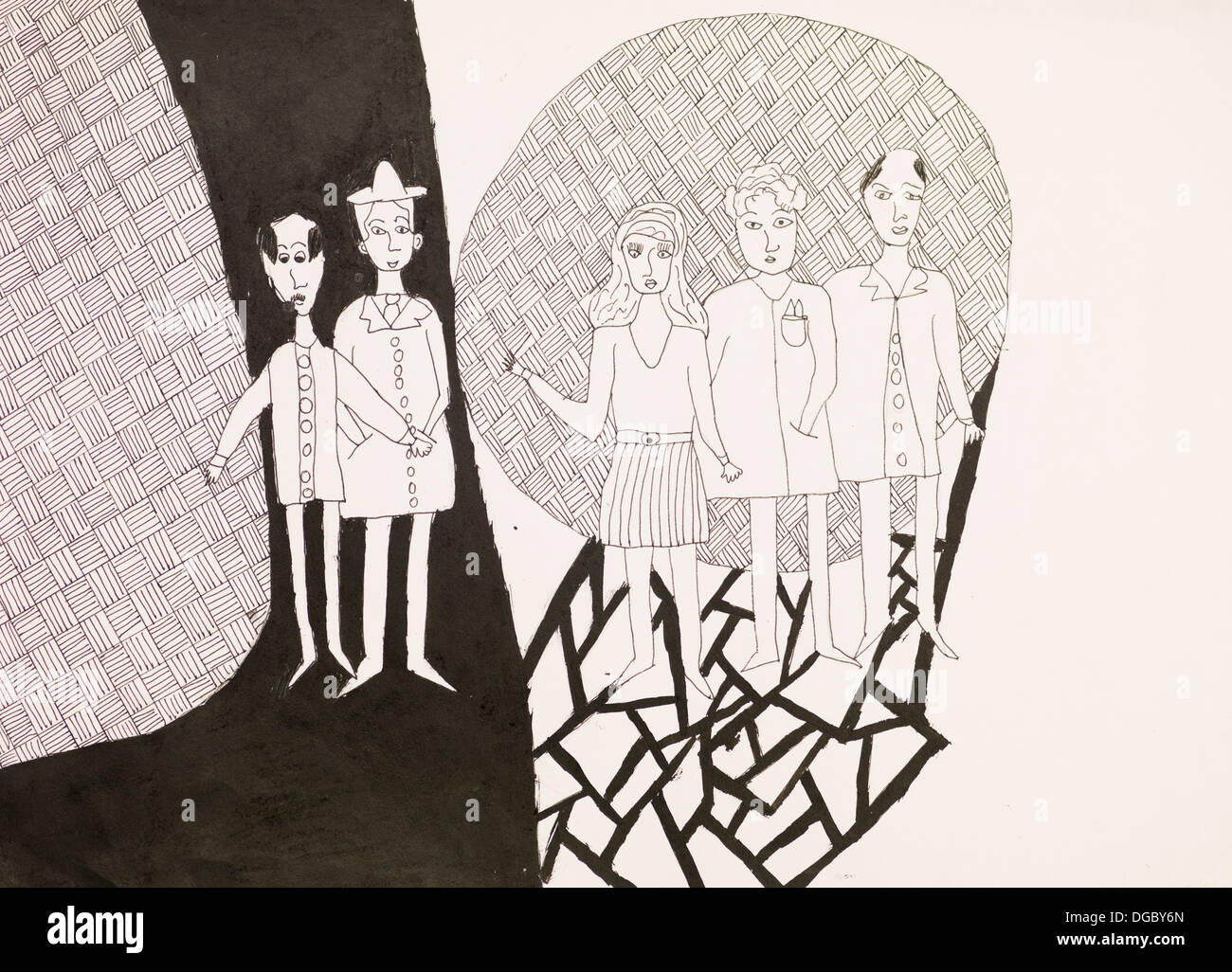 hand drawn illustration of group of people standing Stock Photo - Alamy