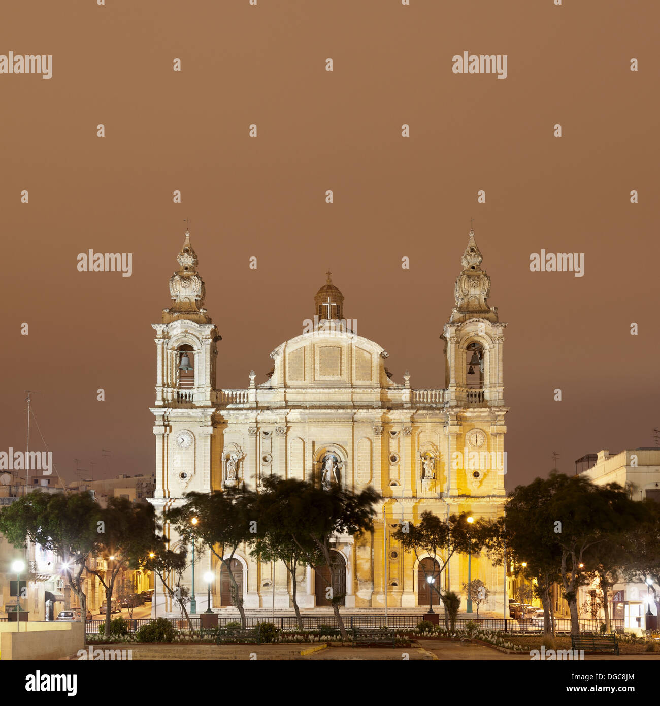 Parish Church in Msida illuminated at night, Malta Stock Photo - Alamy