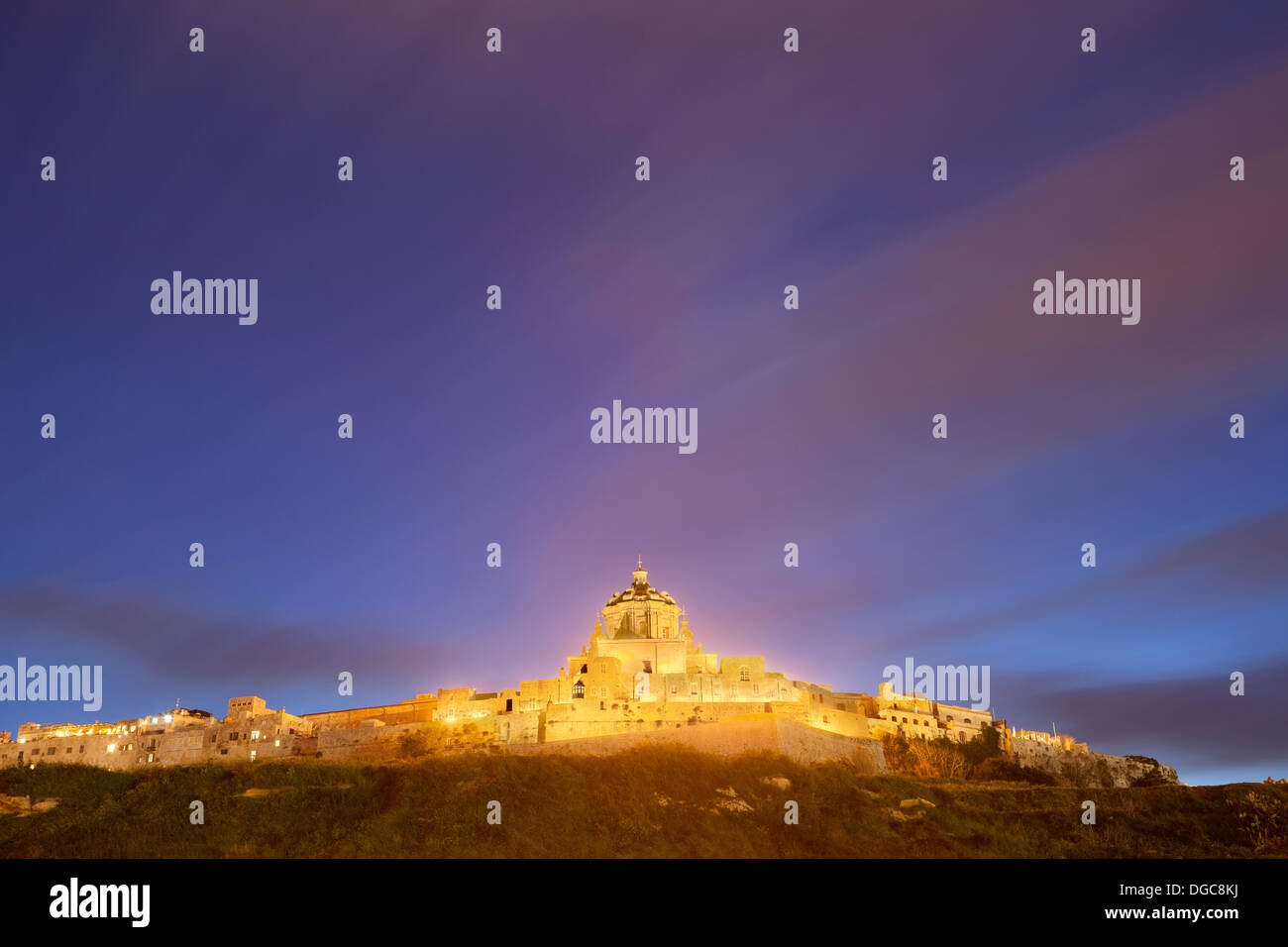 Mdina Cathedral illuminated at night, Malta Stock Photo - Alamy