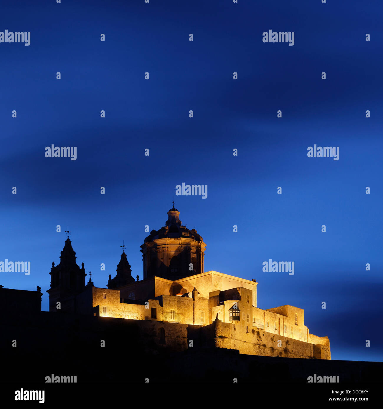 Mdina Cathedral illuminated at night, Malta Stock Photo - Alamy