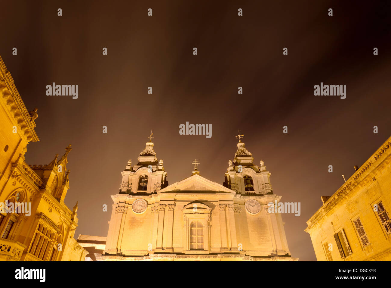 Mdina Cathedral illuminated at night, Malta Stock Photo - Alamy