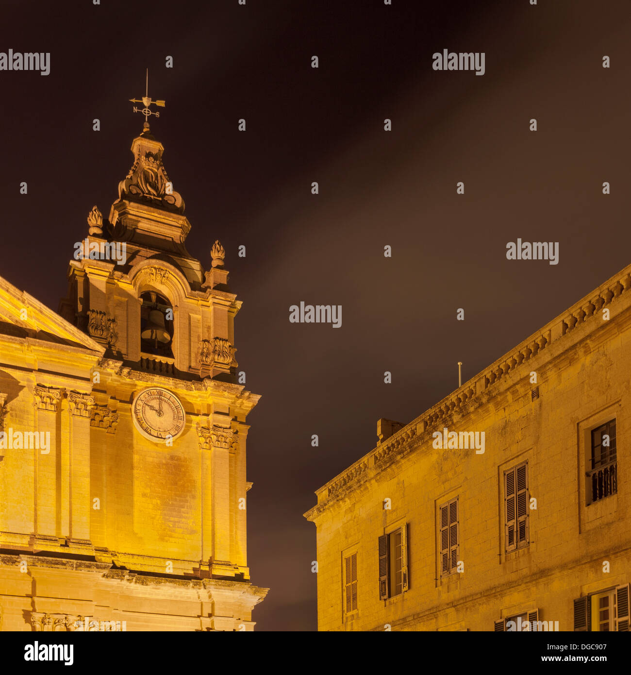 Mdina Cathedral illuminated at night, Malta Stock Photo - Alamy