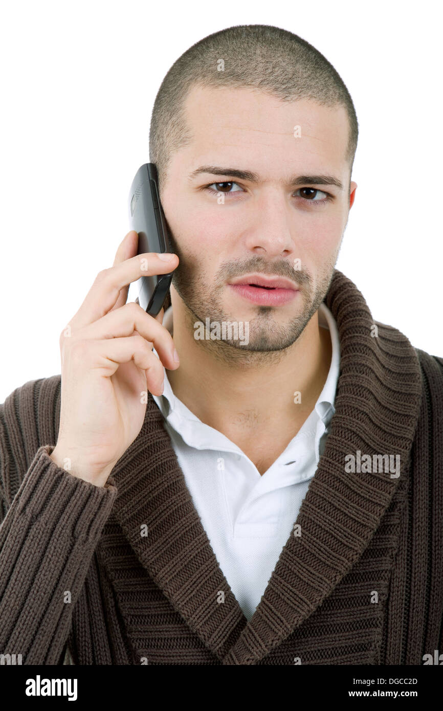young casual man on the phone, isolated Stock Photo - Alamy