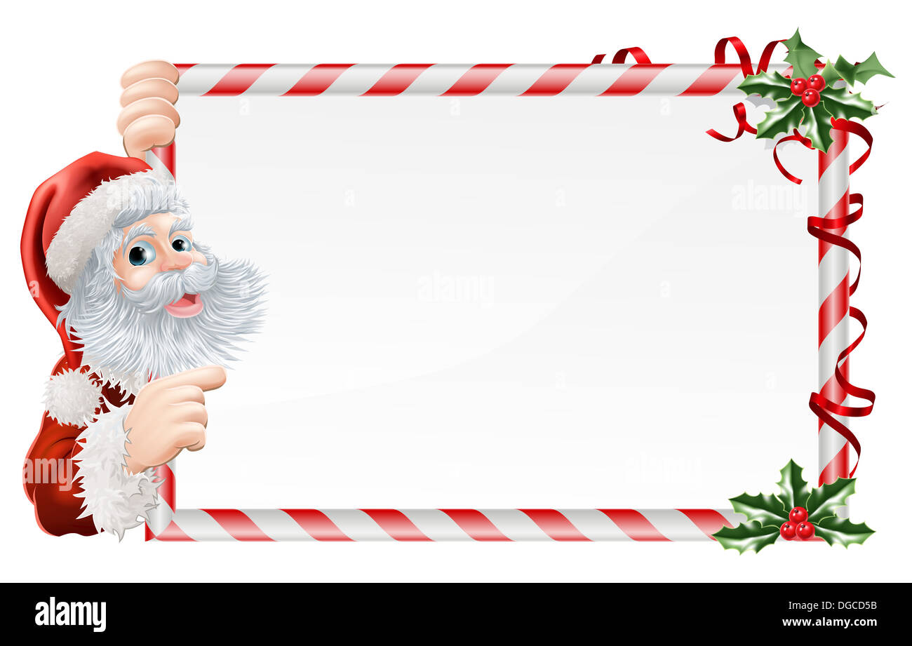 Christmas Santa Claus Sign illustration with Santa peeping round a sign ...
