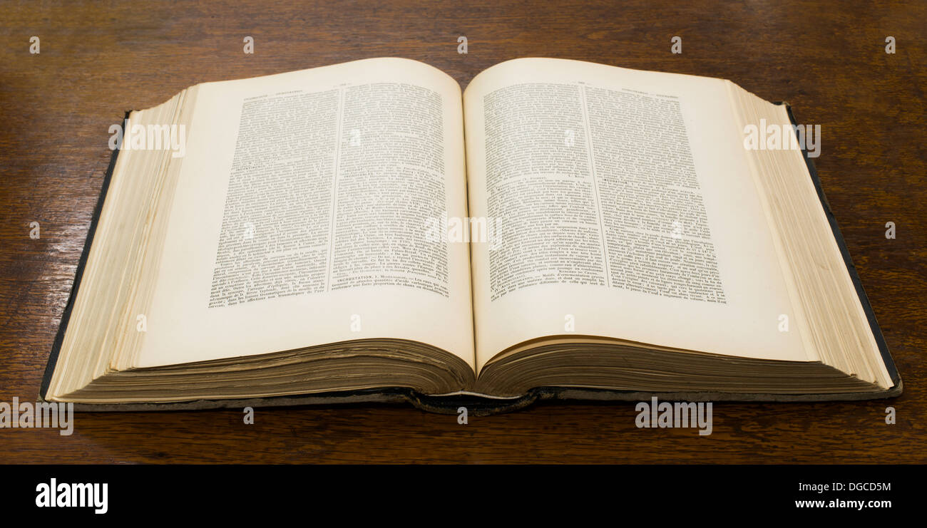 Open old big book. French encyclopedia Stock Photo - Alamy