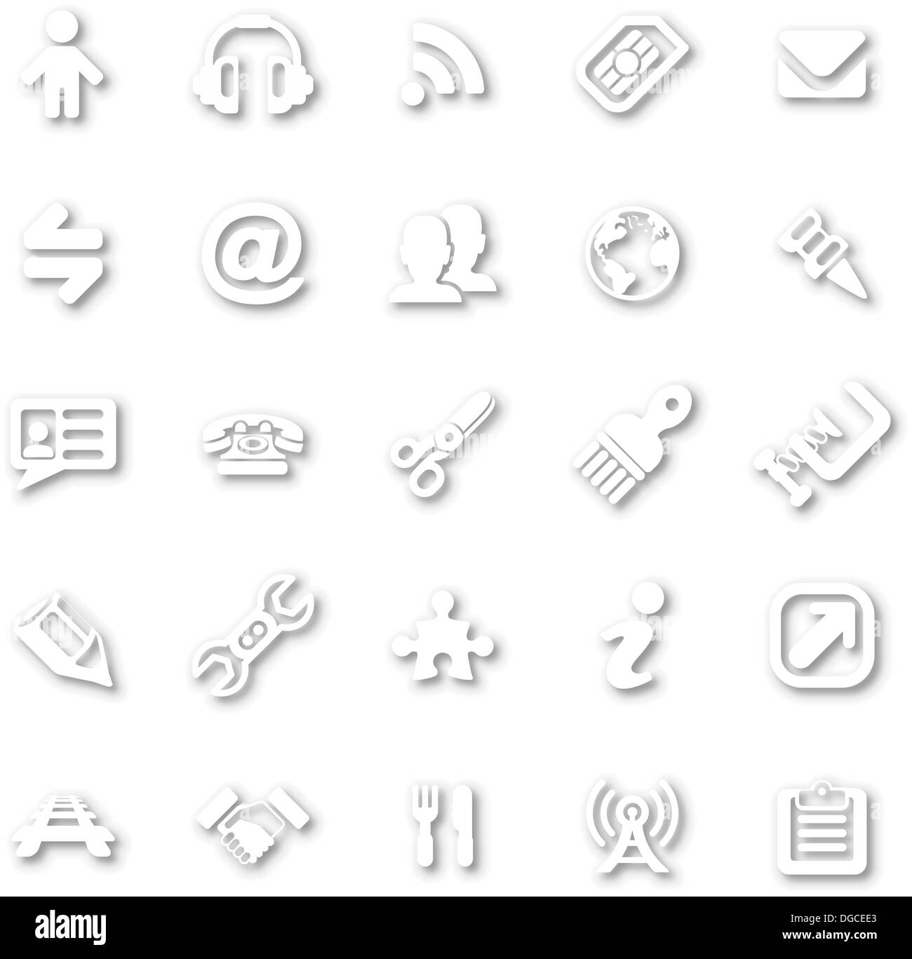A white minimalist style cutout icon set with drop shadows for all your ...